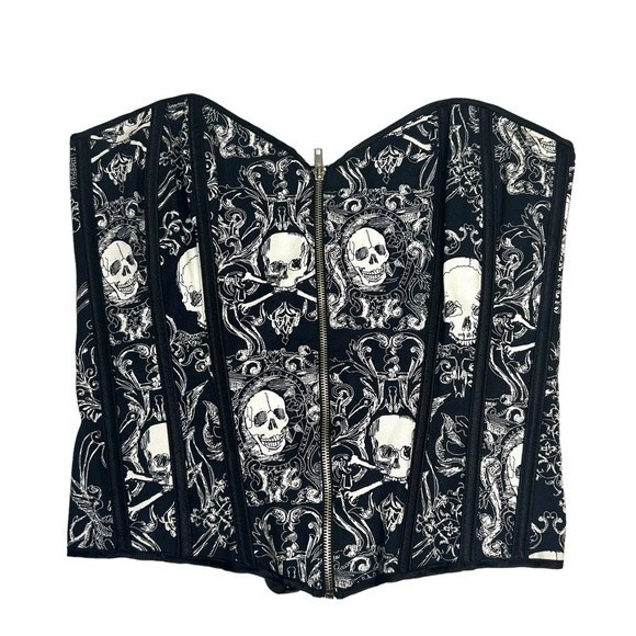 torrid | Tops | Torrid Corset Top Black White Skull Bones Print Goth ...
